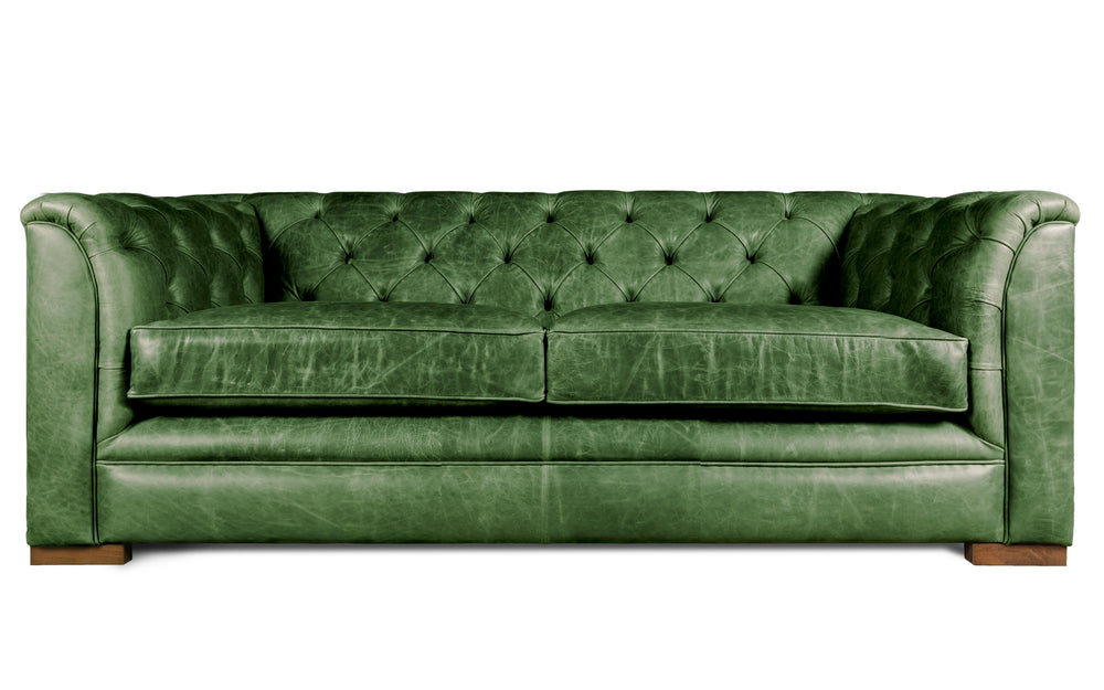 Green leather 2 seater chesterfield sofa store