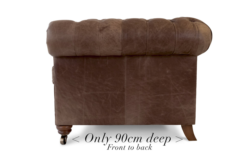 "Mini" Monty 2 seater small Chesterfield in Dark brown Vintage Leather