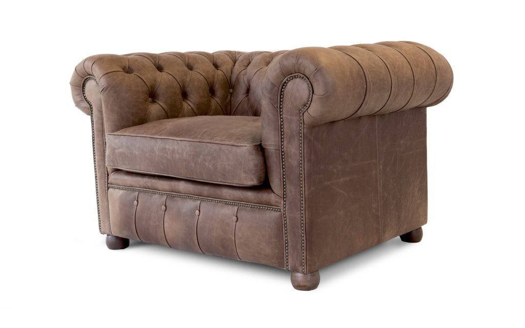Archie chair Chesterfield in Dark brown Vintage Leather