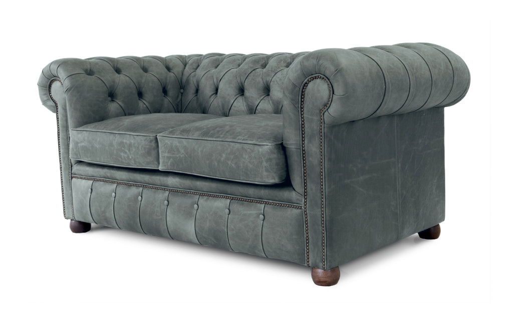 Archie 2 seater Chesterfield in Grey Vintage Leather