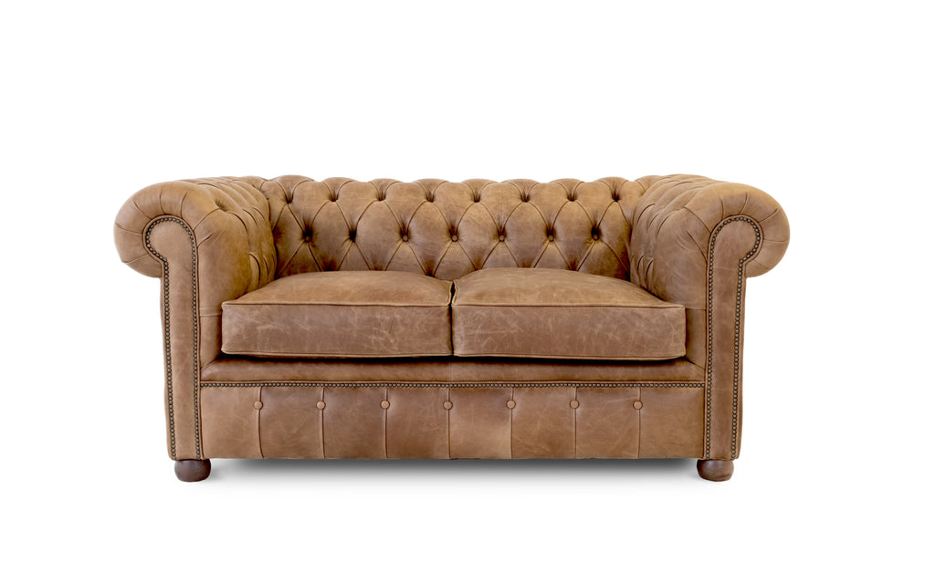 Archie 2 seater Chesterfield in Honey Vintage Leather